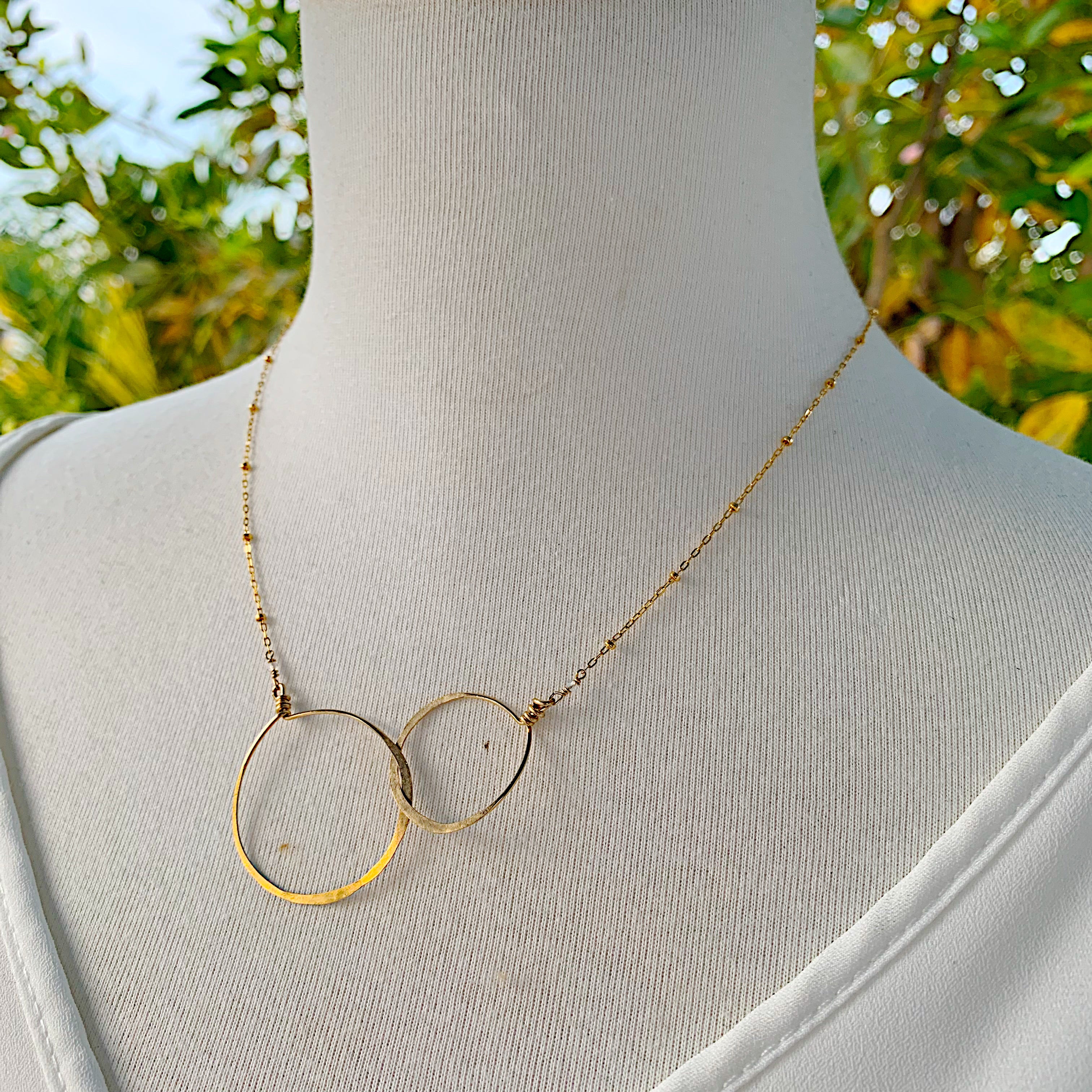 Gold Double Circles Necklace Medium 16